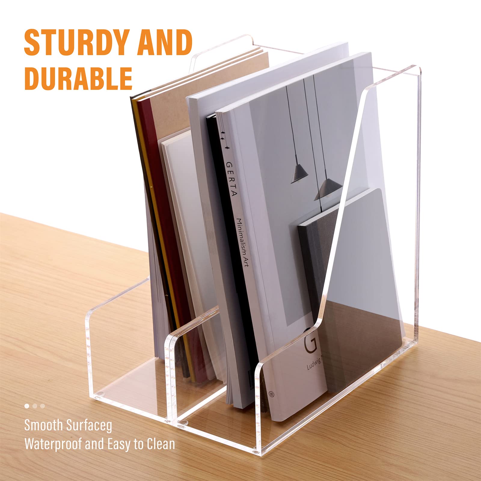 SANRUI Clear Magazine File Holder Vertical File Folder Holder, Acrylic Desk Organizer for File Storage, Book Bin and Office Desk Accessories ,2-Pack Bookshelf for Desk Home Office