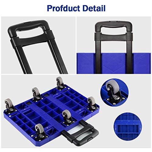 Push Cart Folding Flat Warehouse Moving Cart with 440 Lb Capacity, 6 Wheels Functional Moving Platform for Luggage/Personal/Travel/Auto/Moving & Office Use Portable Fold Up Hand Cart ( Color : Blue )