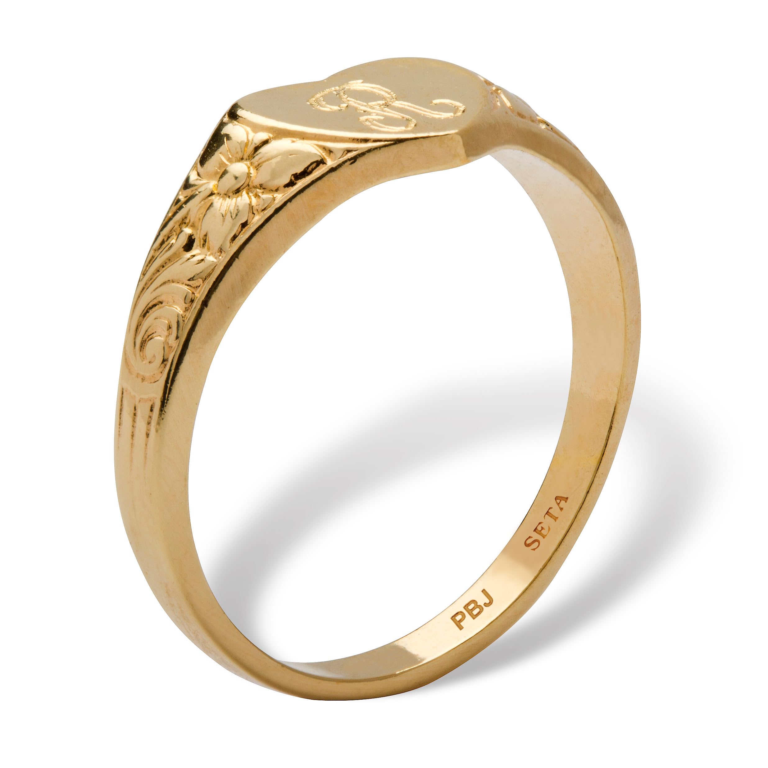 PalmBeach Jewelry Gold-Plated or Sterling Silver Personalized Heart Shaped Initial Signet Ring Size 9