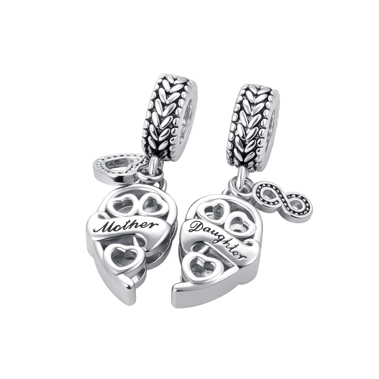 QeenseKc Mother Daughter Matching Heart Pendant Bead Charm for Pandora Bracelet Christmas Gift (Aut-164_MotherDa)