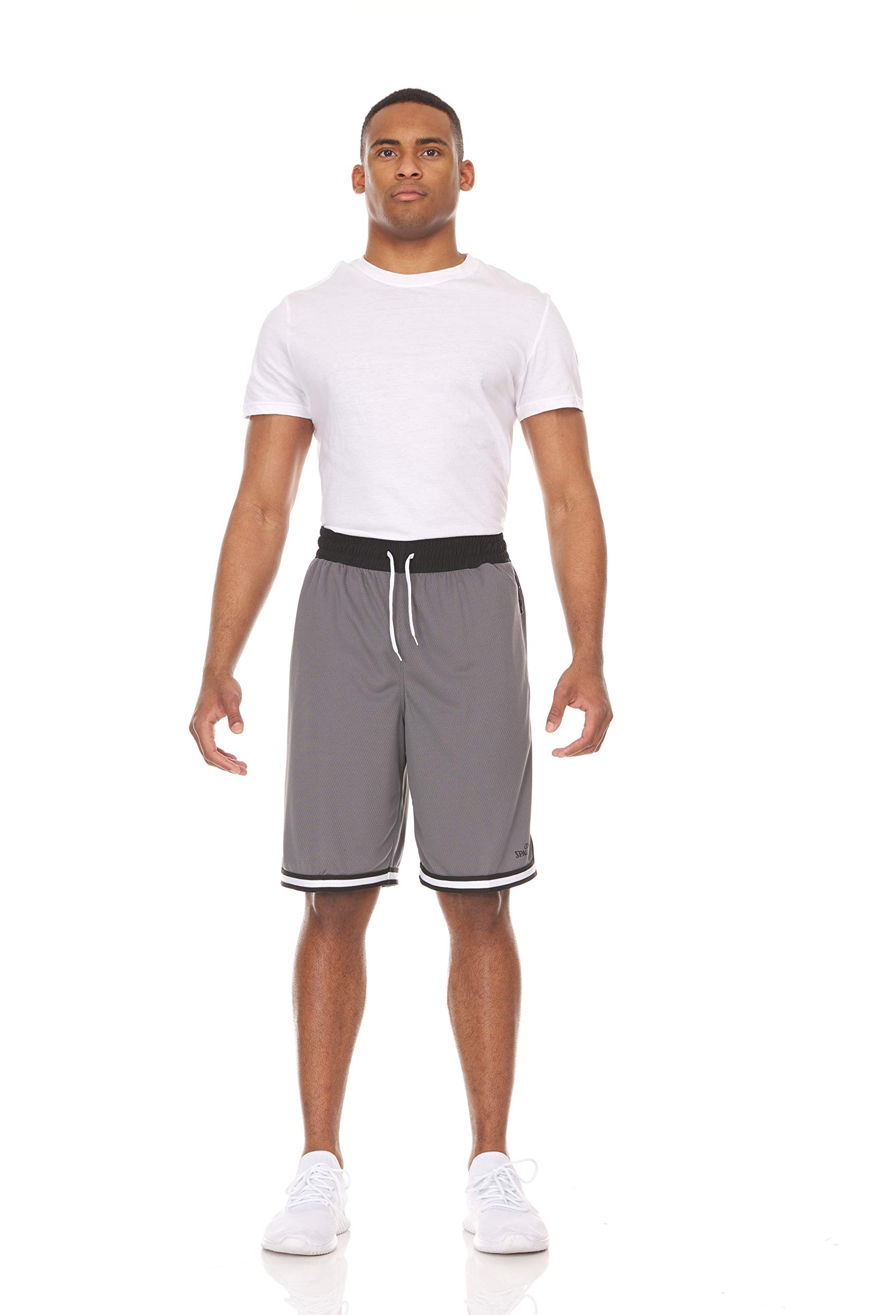 Spalding Mens Rise Basketball Short, 10" Inseam, Concrete, L