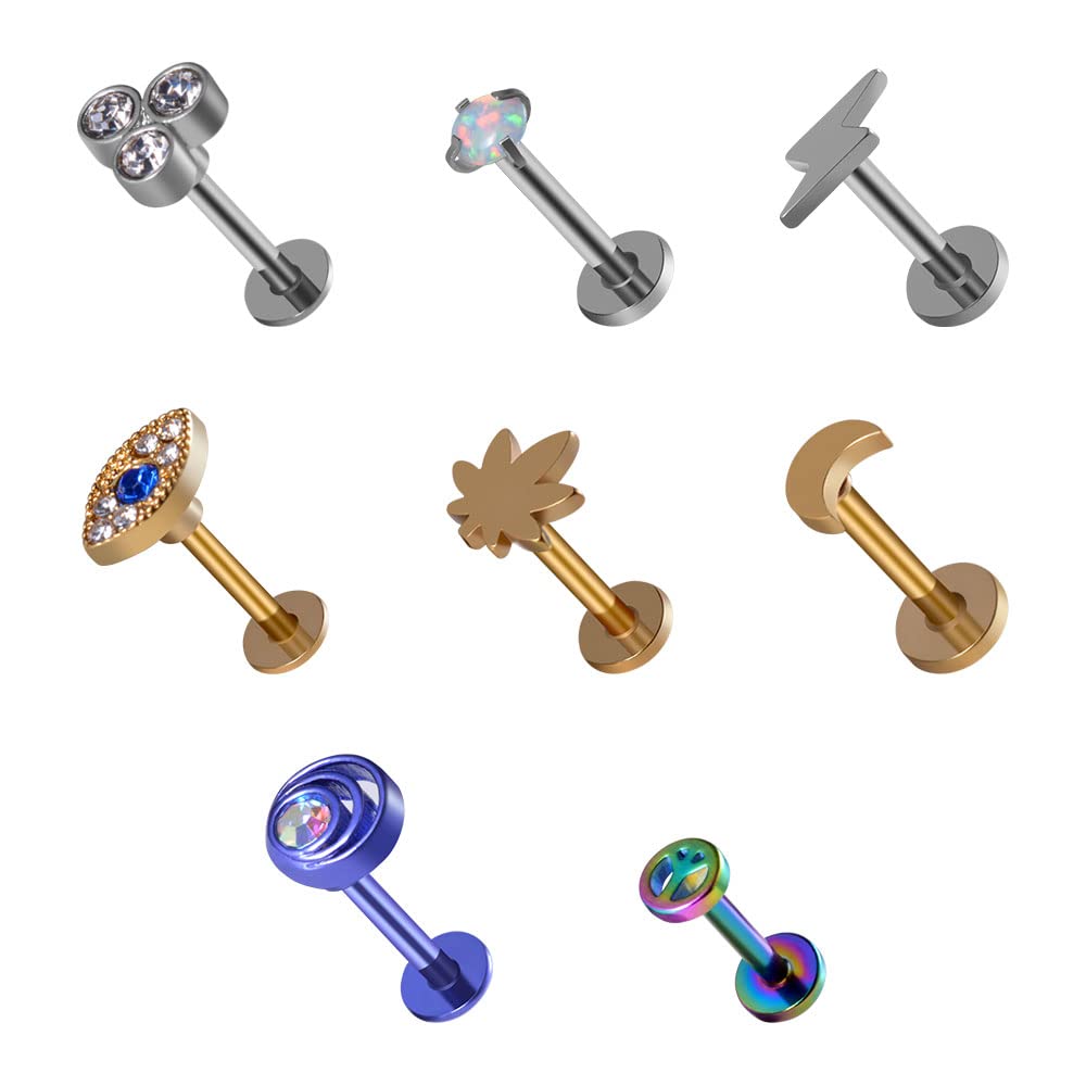 WASOLIE 8PCS 12G Stainless Steel Lip Studs Labret Tragus Helix Earrings Piercing Jewelry
