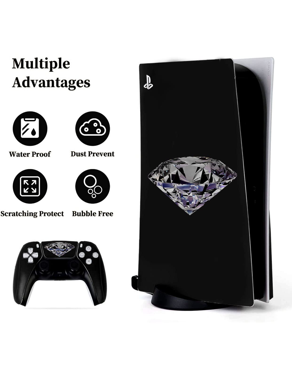 PS5 Skin for Console and Controllers, Disc Edition, (Diamond design) Skin/Wrap Accessories (Diamond) PlayStation 5