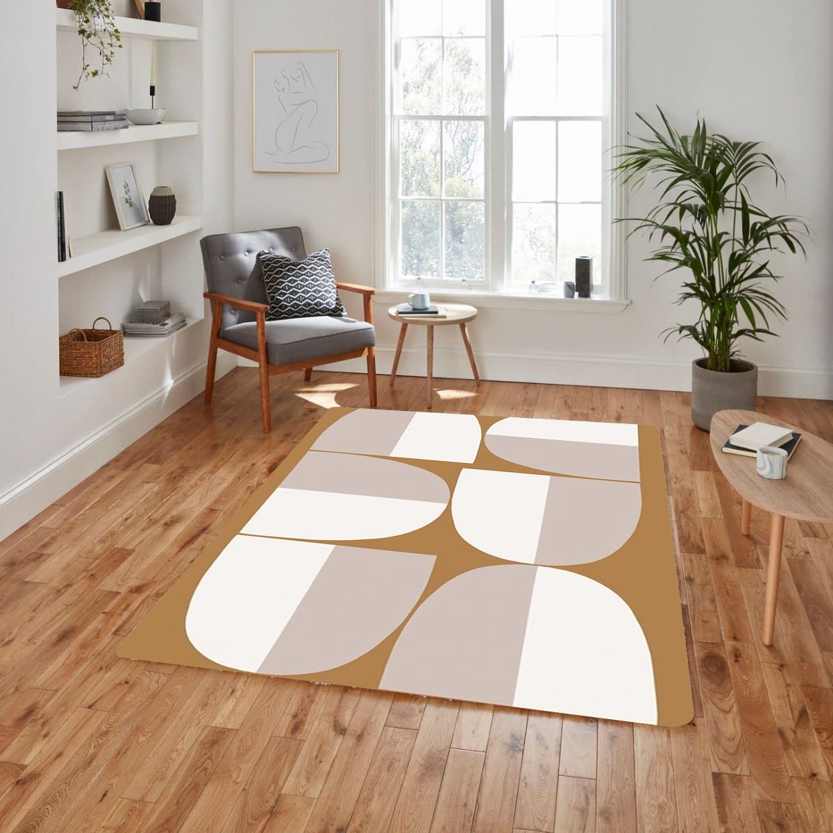 Minimalist Modern Abstract Brown Beige Soft Wool Area Rug for Living Room Bedroom Dining Room Washable No-Slip Indoor Office Farmhouse Carpet Plush Throw Carpet Runner Mat 2x6
