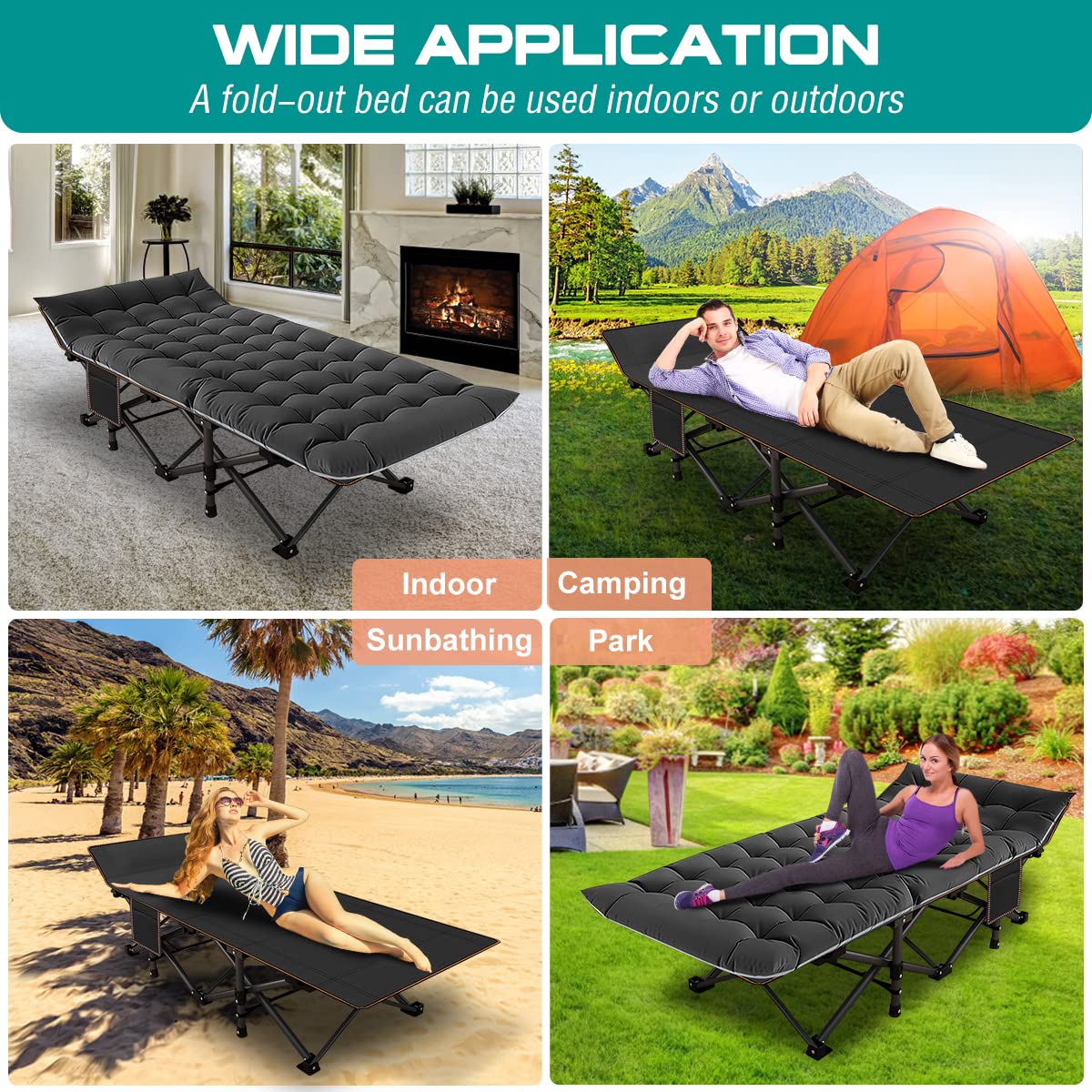 NAIZEA Folding Camping Cots for Adults Heavy Duty Cot with Mattress, Portable Sleeping Cot Folding Outdoor Bed with Carry Bag, Folding Camping Bed Guest Bed Military Cot Tent Cot for Indoor & Outdoor