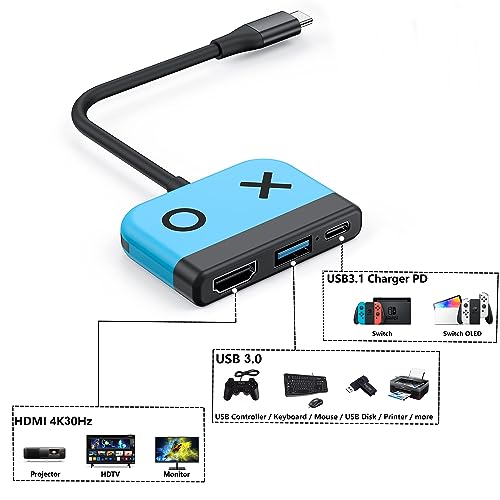 Switch Dock for Nintendo Switch/OLED Switch,Portable TV Dock with 4K HDMI USB 3.0 Port and USB C Charging,Travel Dock for Nintendo Switch Samsung Steam Deck MacBook Pro/Air and More
