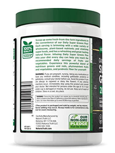 Nature's Truth Super Greens Powder Supplement | Fruit & Vegetables Superfood Blend | Vegan, Non-GMO & Gluten Free Juice & Smoothie Mix | 9.88 oz