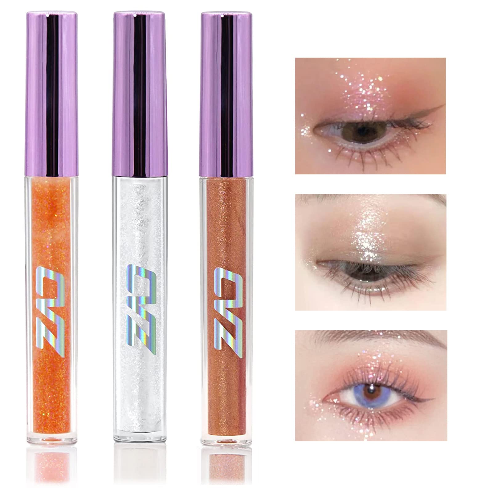 Moakxer 3 Colors Liquid Glitter Eyeshadow,Korean Makeup Eye Shadow Bling,Korean Eye Glitter,Long Lasting Waterproof Sparkling