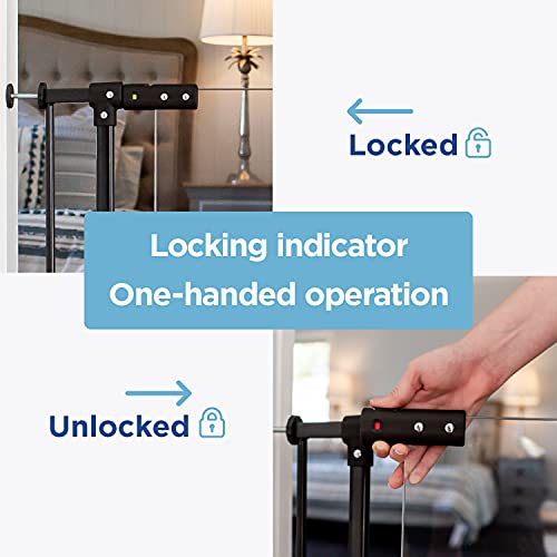 Perma Child Safety Clear Ultimate Safe Step Secure Handle Auto Close Pressure Mounted Gate, Warm Black, Fits Openings 36.6"-40.2" Wide, 2X 4 Extensions Included