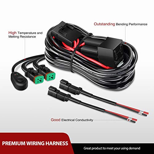 Nilight - 10036W 14AWG 11.5 Feet DT Connector Wiring Harness Kit LED Light Bar 12V On Off Switch Power Relay Blade Fuse for Off Road Lights LED Work Light-2 Leads
