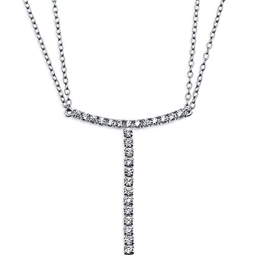Minimalist Simple Thin Cubic Zirconia Pave CZ Lariat Choker Necklace For Women For Prom For Wedding .925 Sterling Silver Adjustable