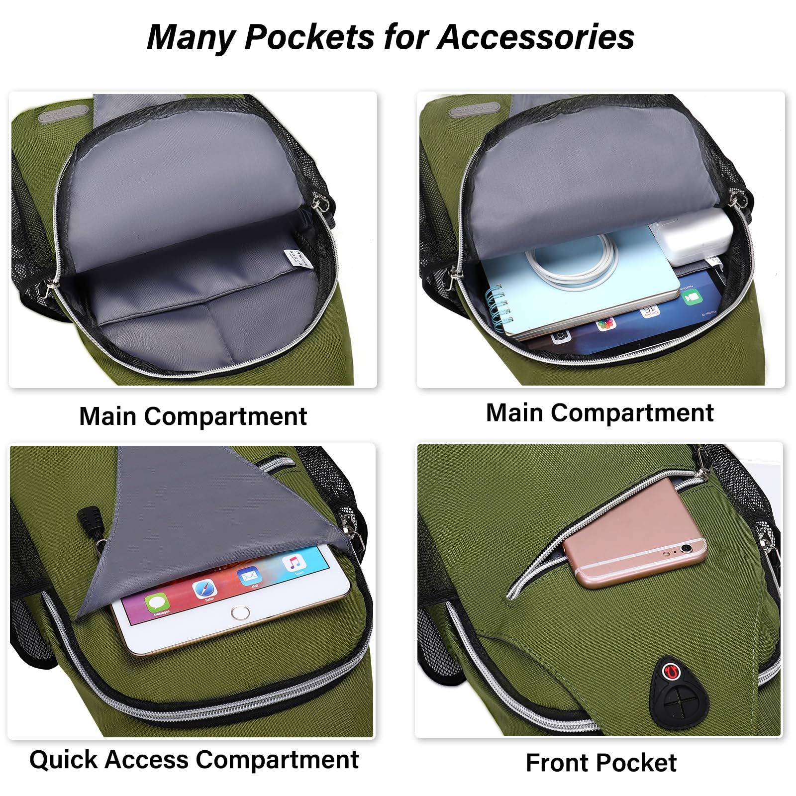 MOSISO Sling Backpack, Multipurpose Crossbody Shoulder Bag Travel Hiking Daypack, Army Green, Medium