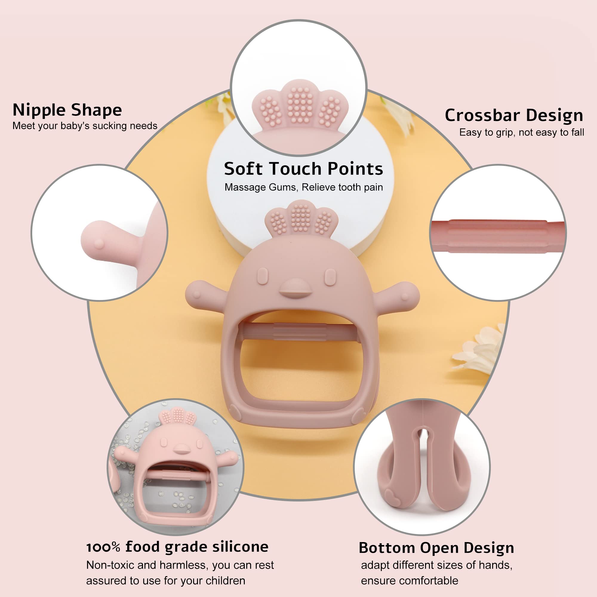 Smore Baby Silicone Teether Toy, Teether for Babies 0-6 Months, BPA Free, Anti Dropping Wrist Hand Teethers Baby Chew Toys, for Sucking Needs, for Soothing Teething Pain Relief (Olive)