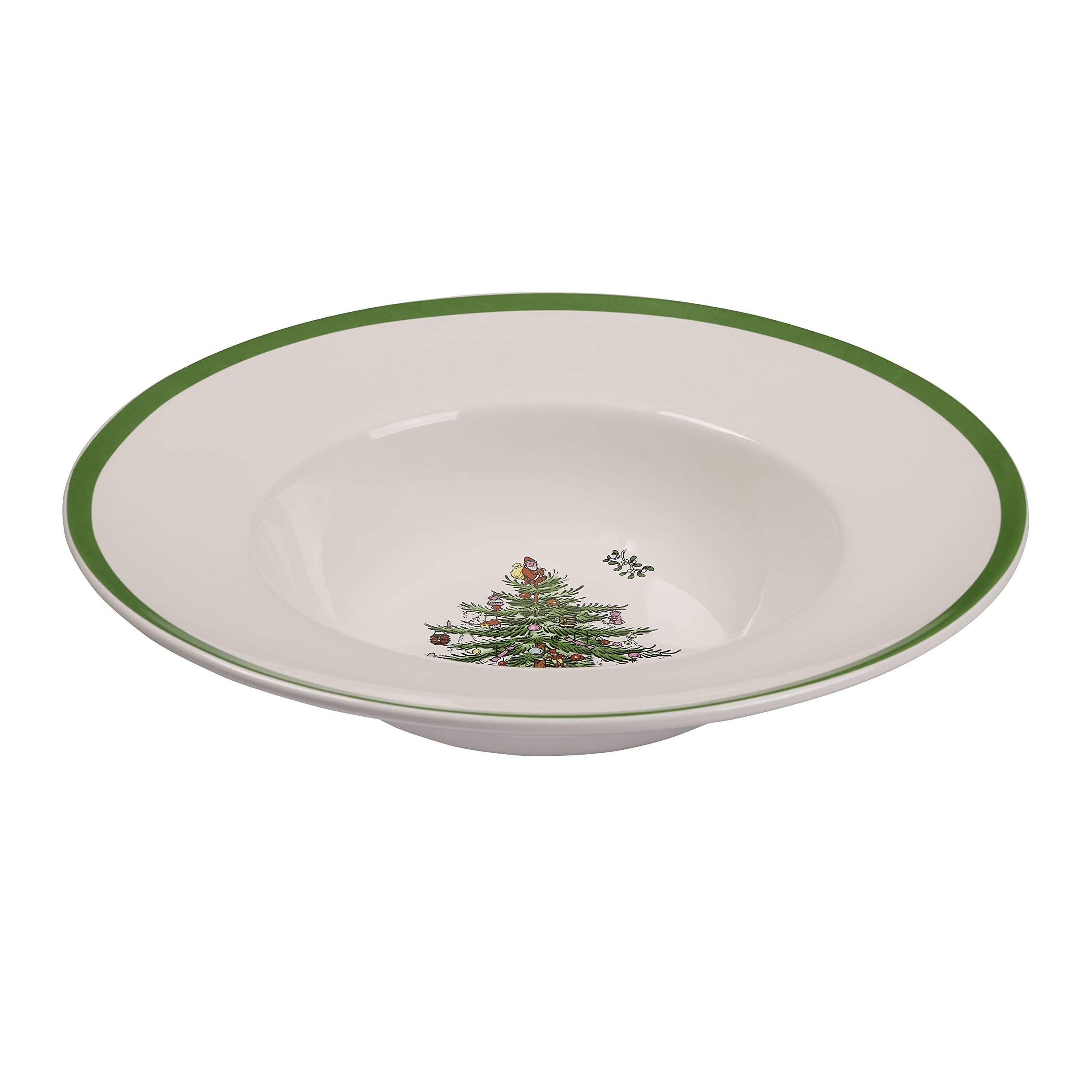 Spode - Christmas Tree Collection - 10" Pasta Bowl – Made of Porcelain- Rimmed Plate for Serving Salad, Spaghetti, and Soup- Dishwasher, Microwave, and Freezer Safe