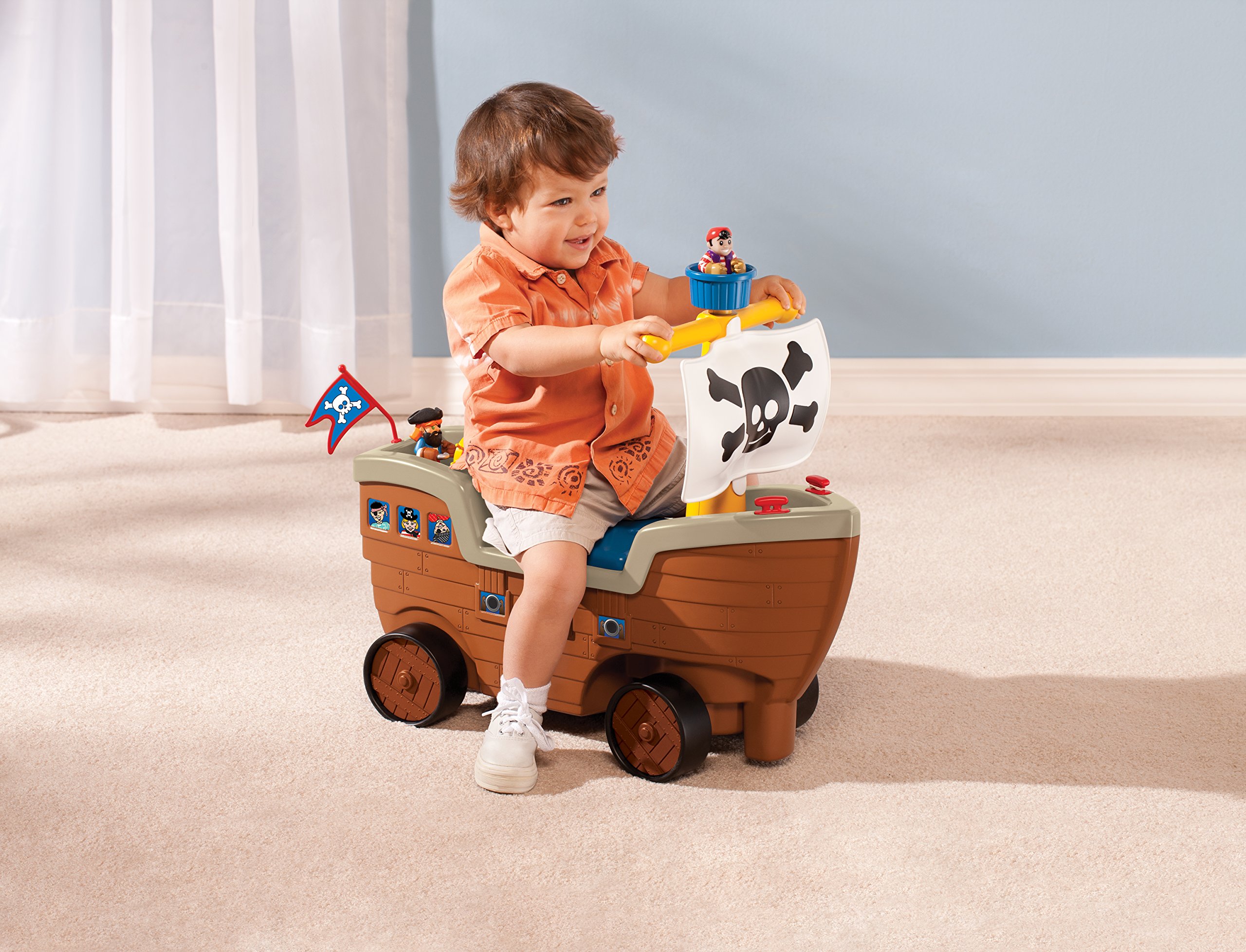 Little Tikes 2-in-1 Pirate Ship Toy - Kids Ride-On Boat with Wheels, Under Seat Storage and Playset with Figures - Interactive Ride on Toys for 1 year olds and above, Multicolor
