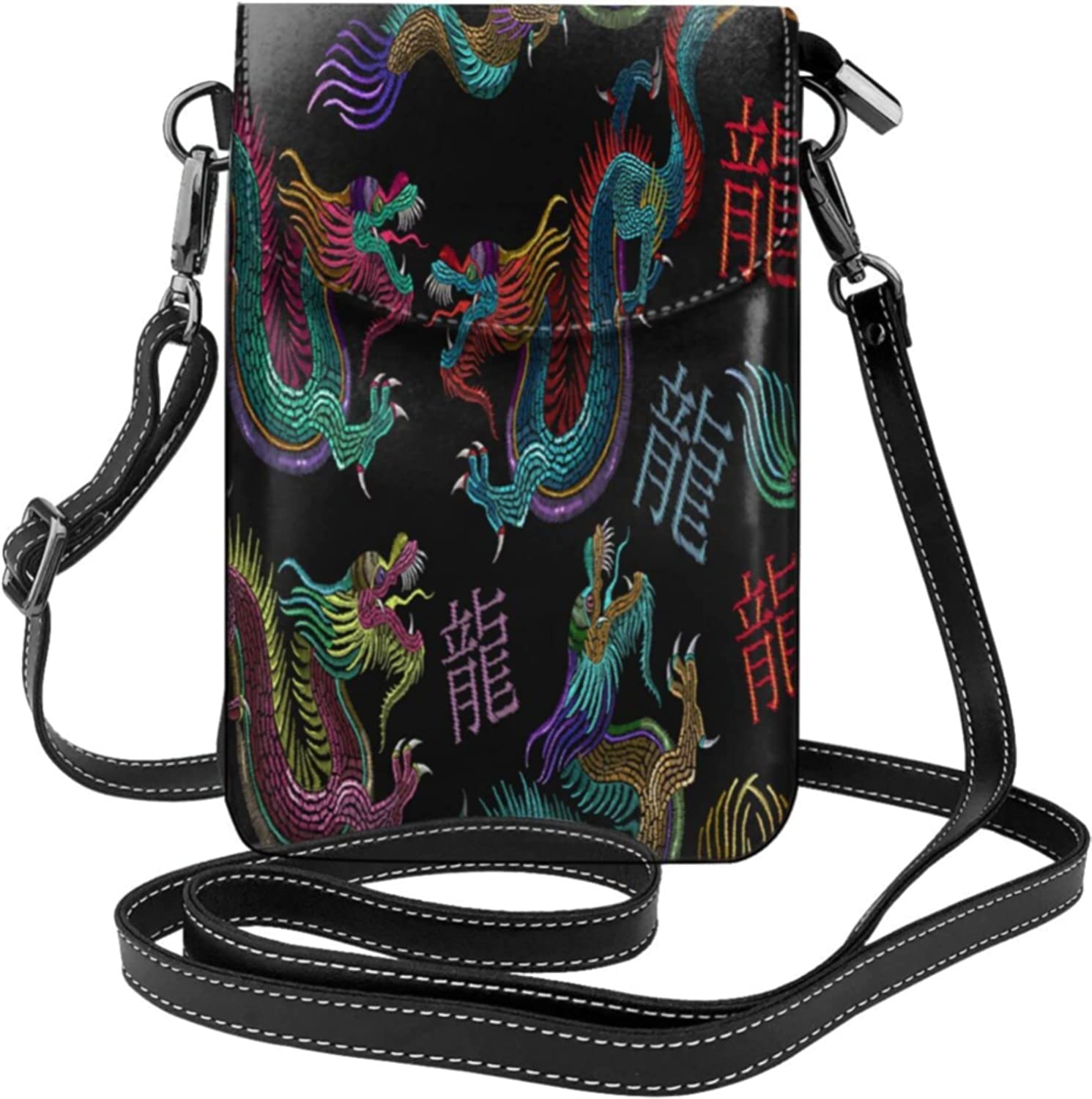 Women Cell Phone Purse Leather Crossbody Bag-Chinese Dragons Mini Shoulder Bag Card Holder Wallet