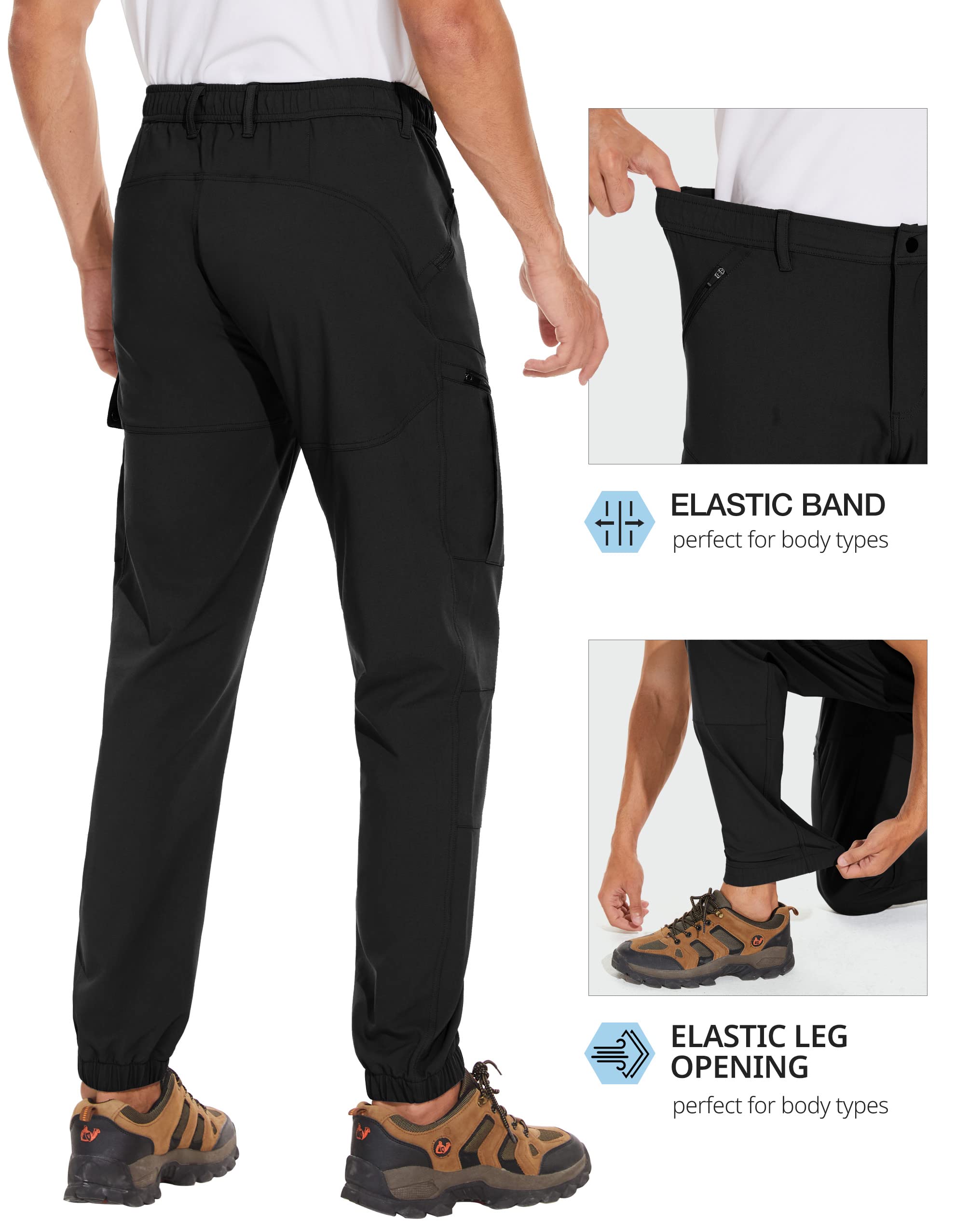 SPECIALMAGIC Men's Cargo Joggers Hiking Pants Slim Fit Waterproof Travel Pants Work Casual Skinny Golf Pant with Pockets Black