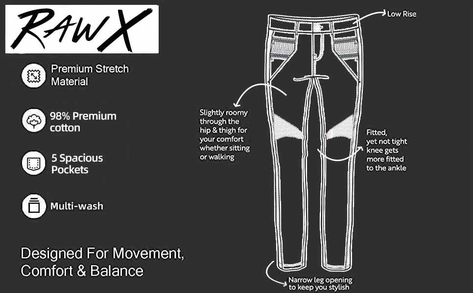 RAW X Mens Jeans Slim Fit, Washed Ripped Distressed Moto Stretch Denim Biker Pants for Men, 99119-black Wash, 34W x 32L