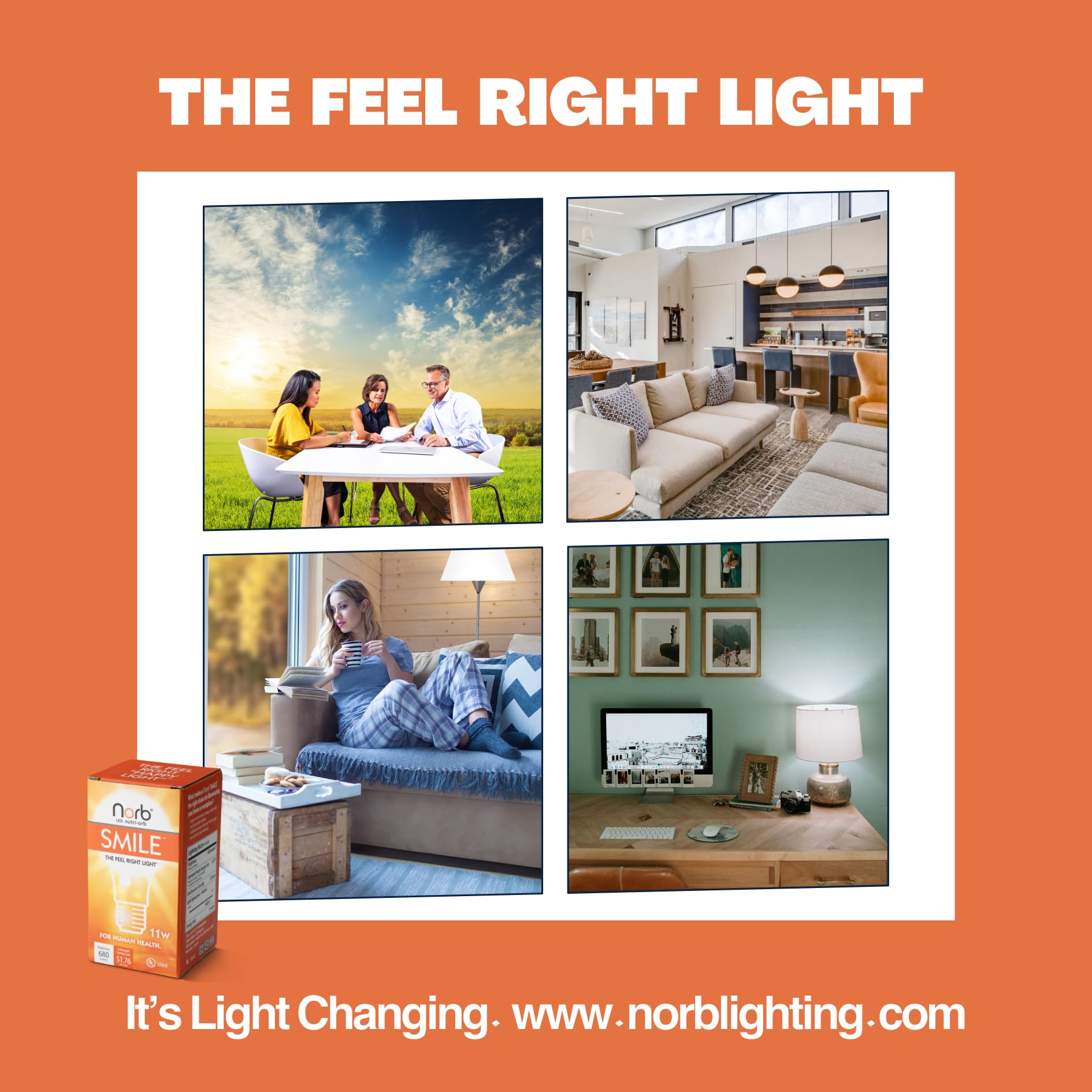 NorbSMILE Full-Spectrum “Sunlike” Premium A19 LED Light Bulb. Boosts Energy, Mood & Performance. Supports Circadian Rhythm. Near-Perfect Color Rendering. Patented Technology US Based (1-Pack)