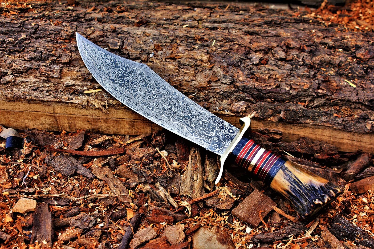 PSK166 - Custom Handmade Damascus Steel Bowie Hunting Knife Stag Horn Handle with Sheath