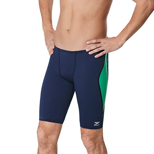 Speedo Men's Standard Swimsuit Jammer Endurance+ Printed Team Colors, Galactic Blue/Green, 32