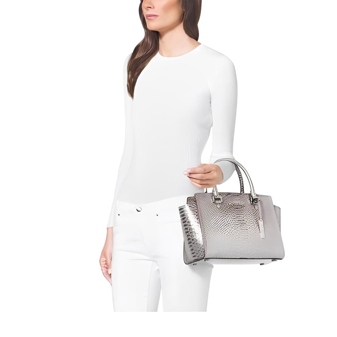 Michael Kors Selma Medium Python Pattern-embossed Leather Satchel in Dark Silver
