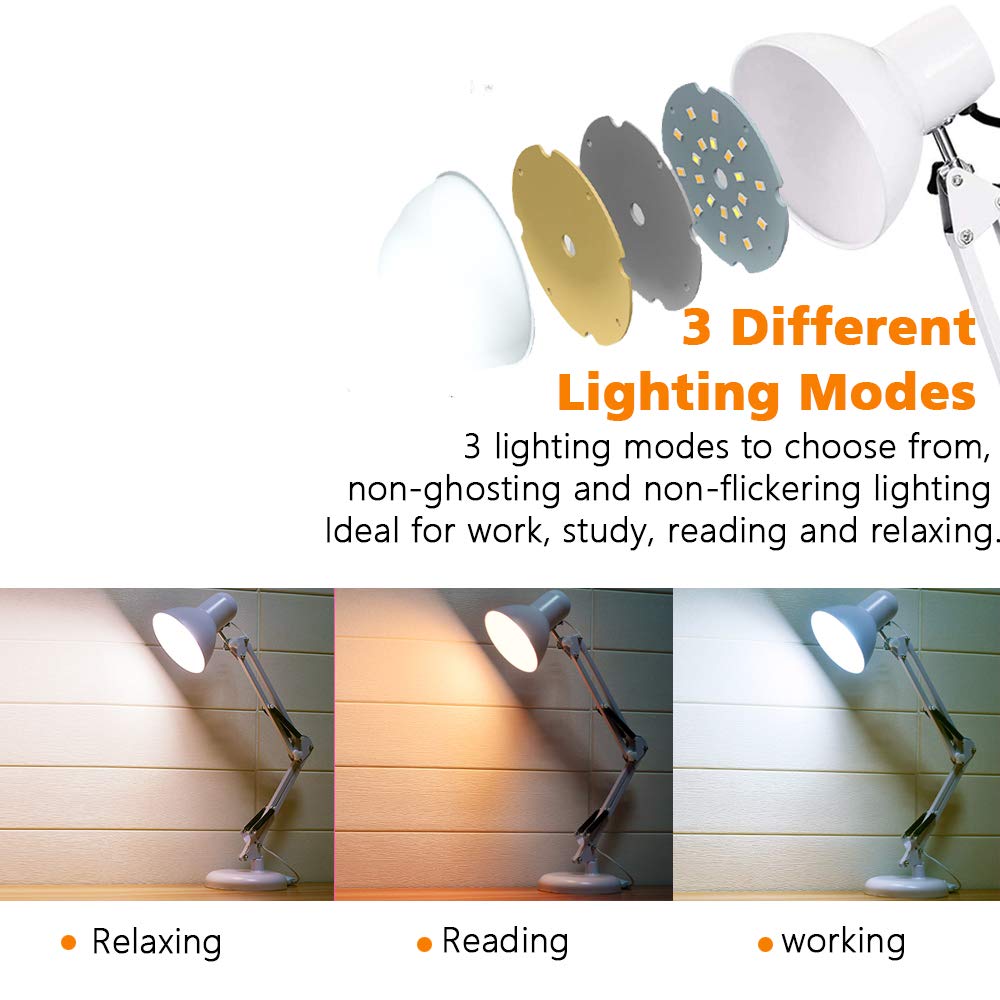 PowerKing USB Desk Lamps, Architect LED Desk Lamp, Reading Book LED, Adjustable Table Lamp, Protect Eyes, Energy Saving (White)
