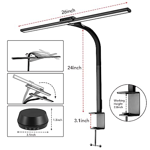 OREiN LED Desk Lamp for Home Office, 23W Desk Lamp with USB Charging Port, 5 Color Modes/Stepless Dimming/ 4 Timer, Flexible Desk Light with Touch & Remote Control, Office Desk Lamp with Clamp, Black