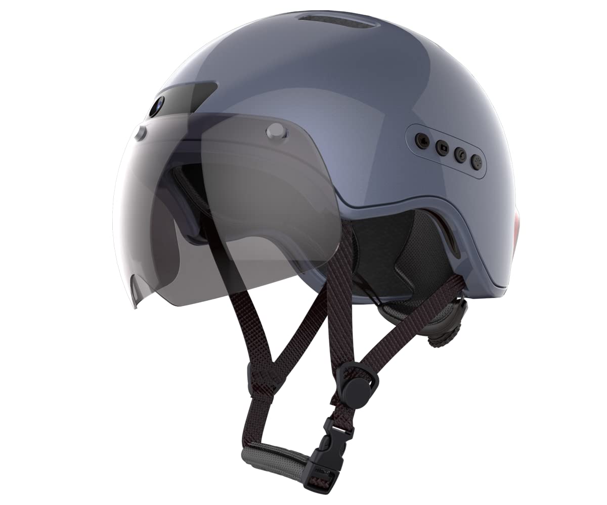 RENOLS Bluetooth Smart Bike Helmet with Dash Camera& LED Lights& Speakers for Urban Commuting Rechargeable Adult Bicycle Helmets with Visor Men/Women(Grey)
