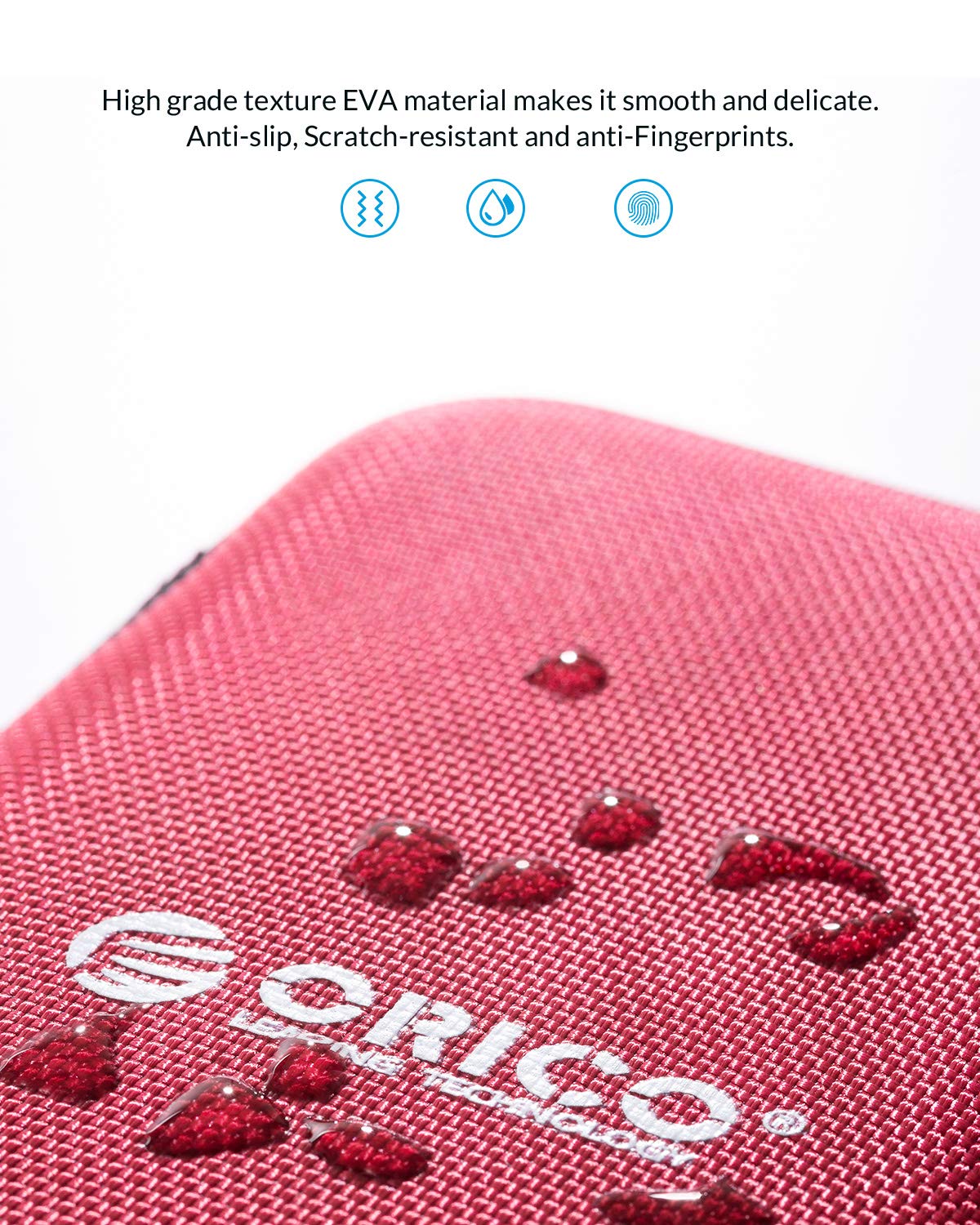 ORICO Hard Drive Case 2.5 inch External Drive Storage Carrying Bag Waterproof Shockproof with Inner Size 5.5x3.5x1.0inch for Organizing HDD and Electronic Accessories, Red(PHD-25)