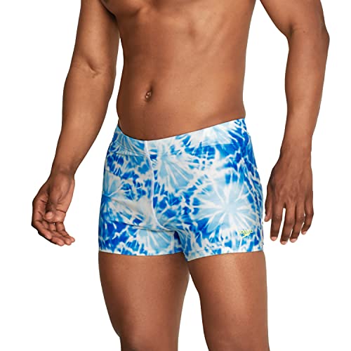 Speedo Men's Standard Swimsuit Square Leg Printed, Tides White/Blue, Medium