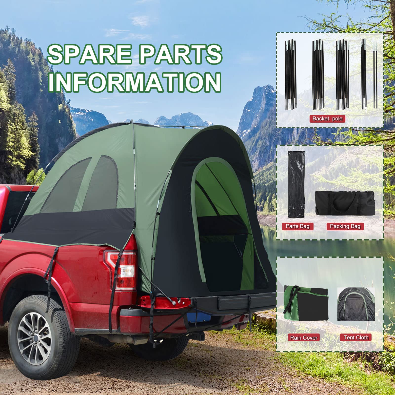 SHANTRA Pickup Truck Bed Tent - Double Layer 5.3'-6.6' Tent with Detachable Rain Cover, Carry Bag, and PU2000 Waterproof & Windproof Protection, Perfect for Camping