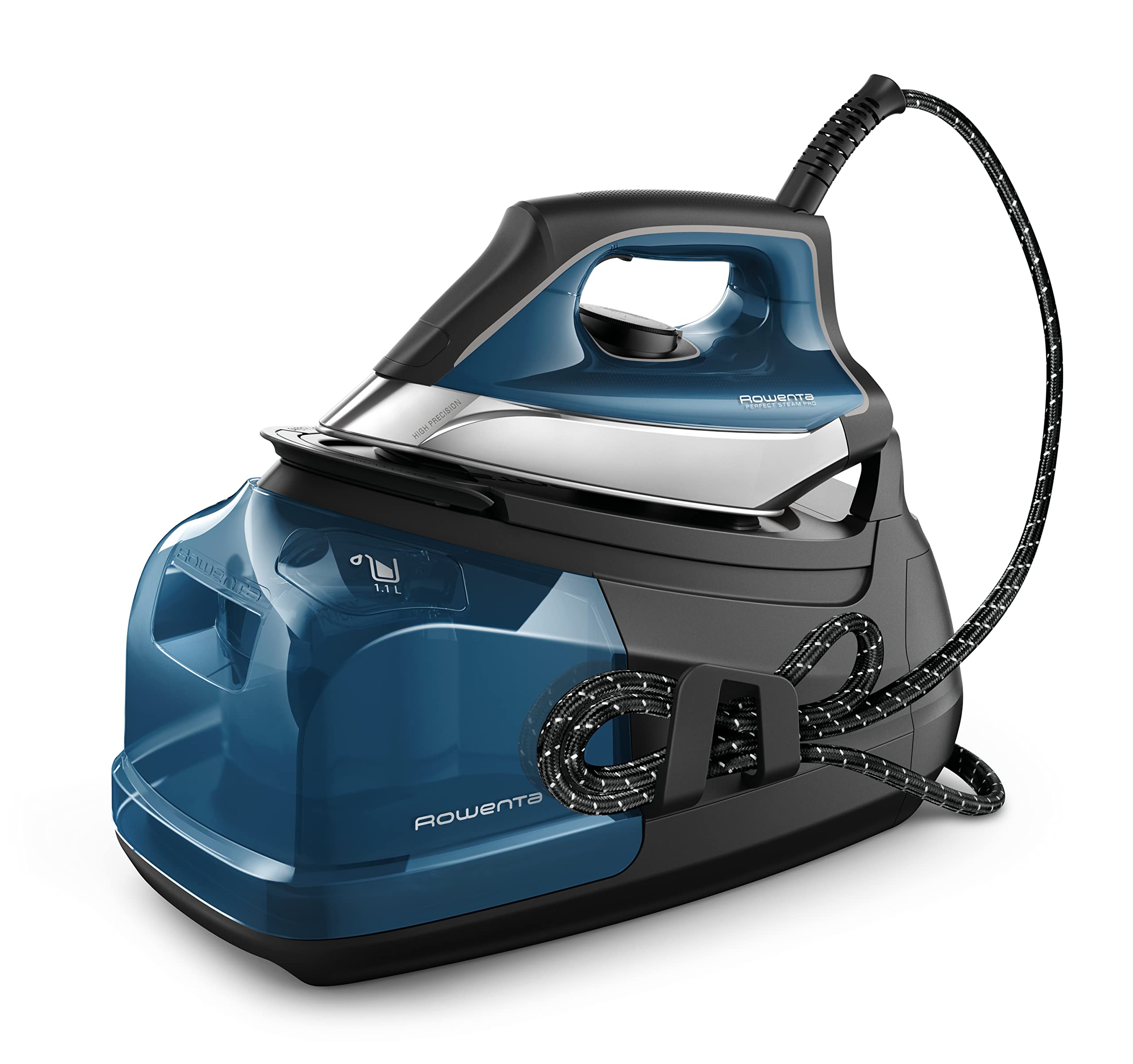 Rowenta, Iron, Perfect Steam Pro Stainless Steel Soleplate Professional Steam Station for Clothes, 37 Ounce Removable Tank, Fast Heat Up, 1800 Watts, Steam Iron, Blue Clothes Iron, DG8624