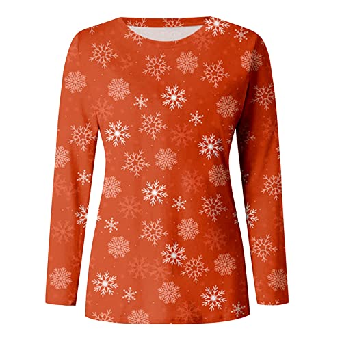 Womens Round Neck Christmas 3D Print Pullover Long Sleeve Cute Sweatshirt Fashion Autumn and Winter Tops