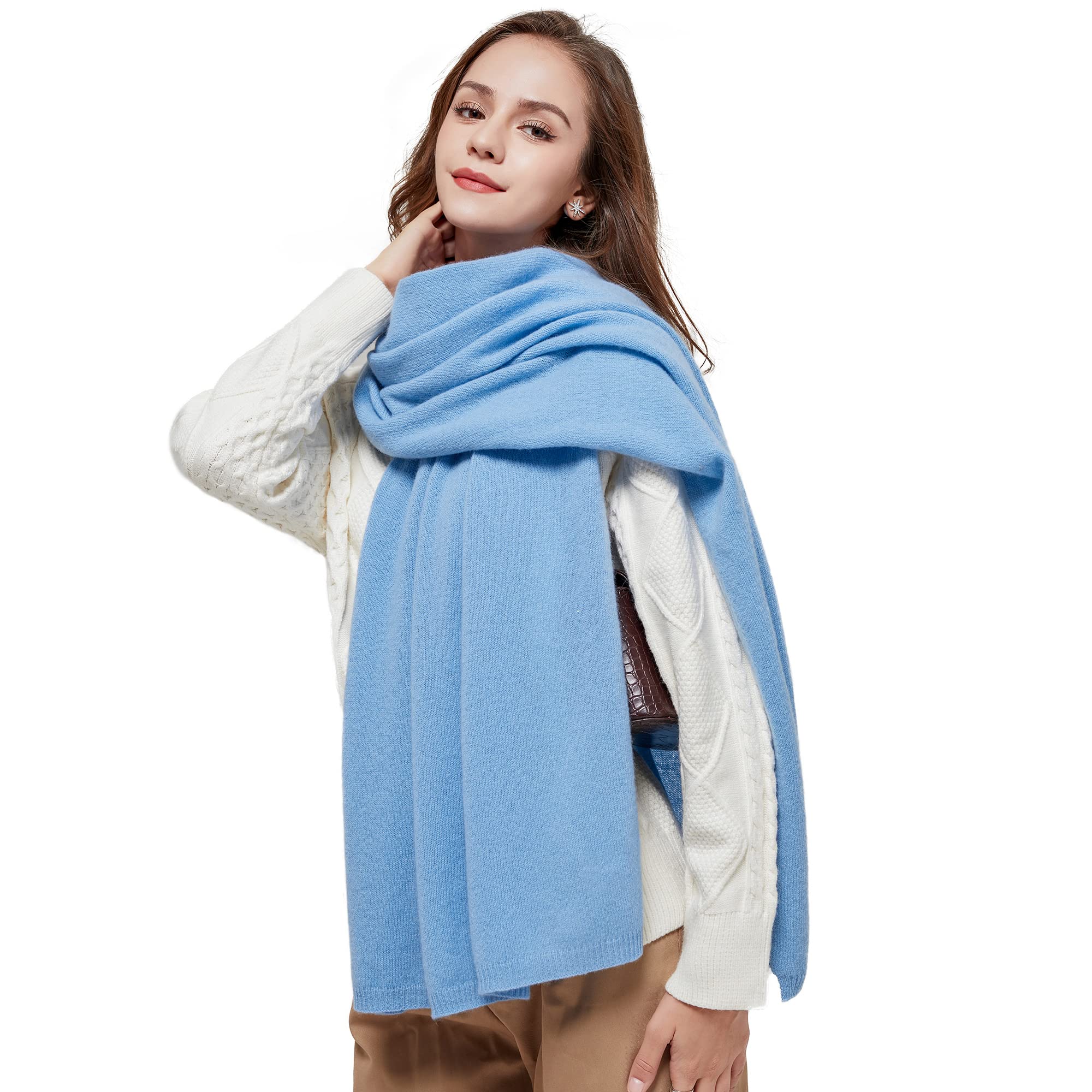 RIONA Women's 100% Australian Merino Wool Cold Weather Scarf Knitted Soft Warm Solid Color Neckwear Wrap Shawl