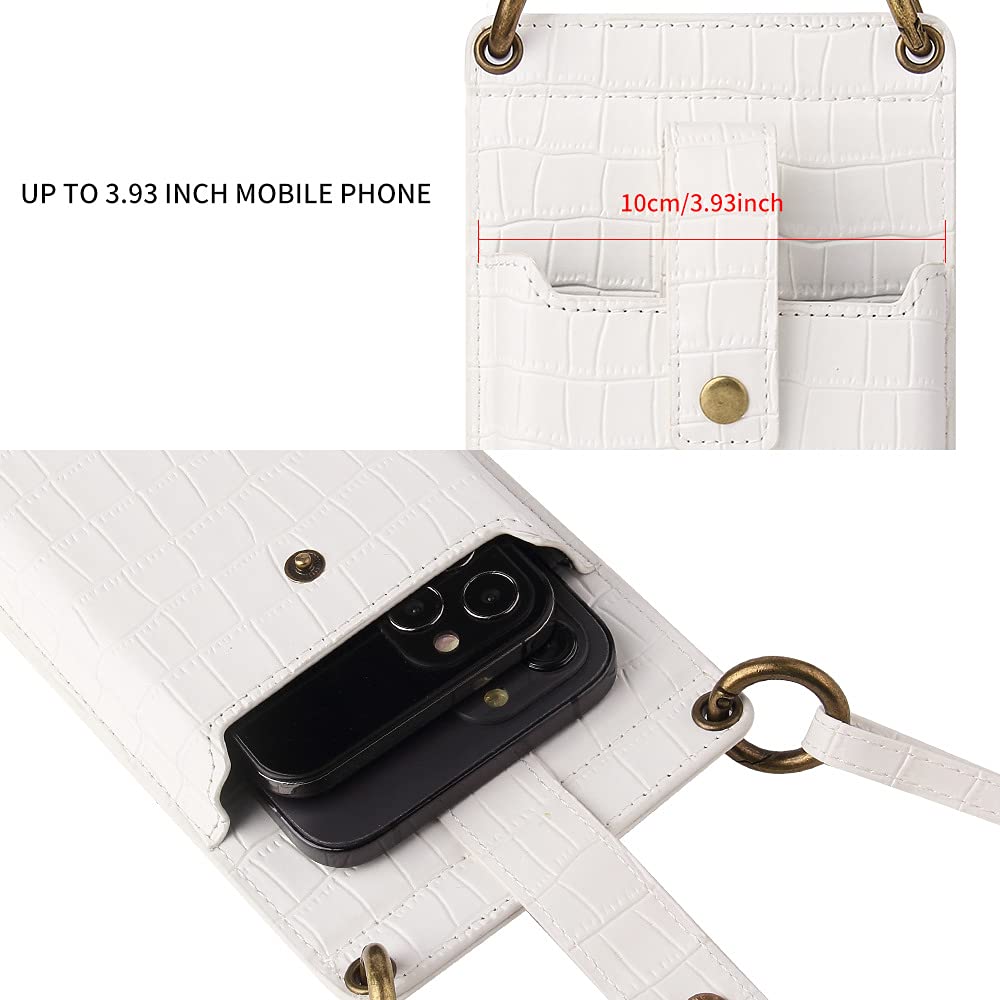 West Leathers Small Crossbody Cell Phone Purse for Women, Mini Messenger Shoulder Handbag Wallet with Credit Card Slots White