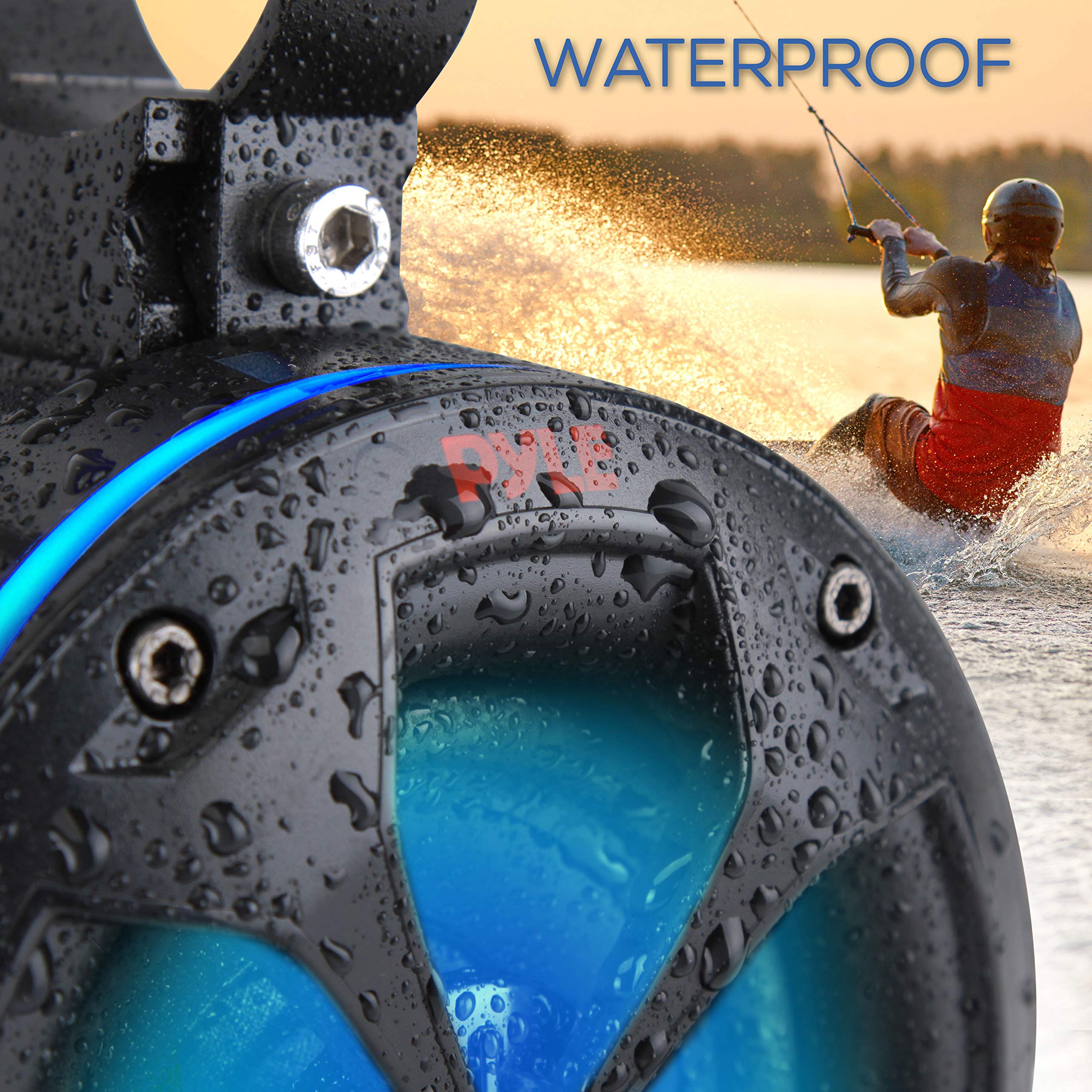 Pyle 2-Way Waterproof Off Road Speakers - 4" 800W Active Passive Marine Grade Wakeboard Tower RGB Speakers System w/Bluetooth Controller, Full Range Stereo Speaker for ATV/UTV Jeep Boat PLUTV48KBTR