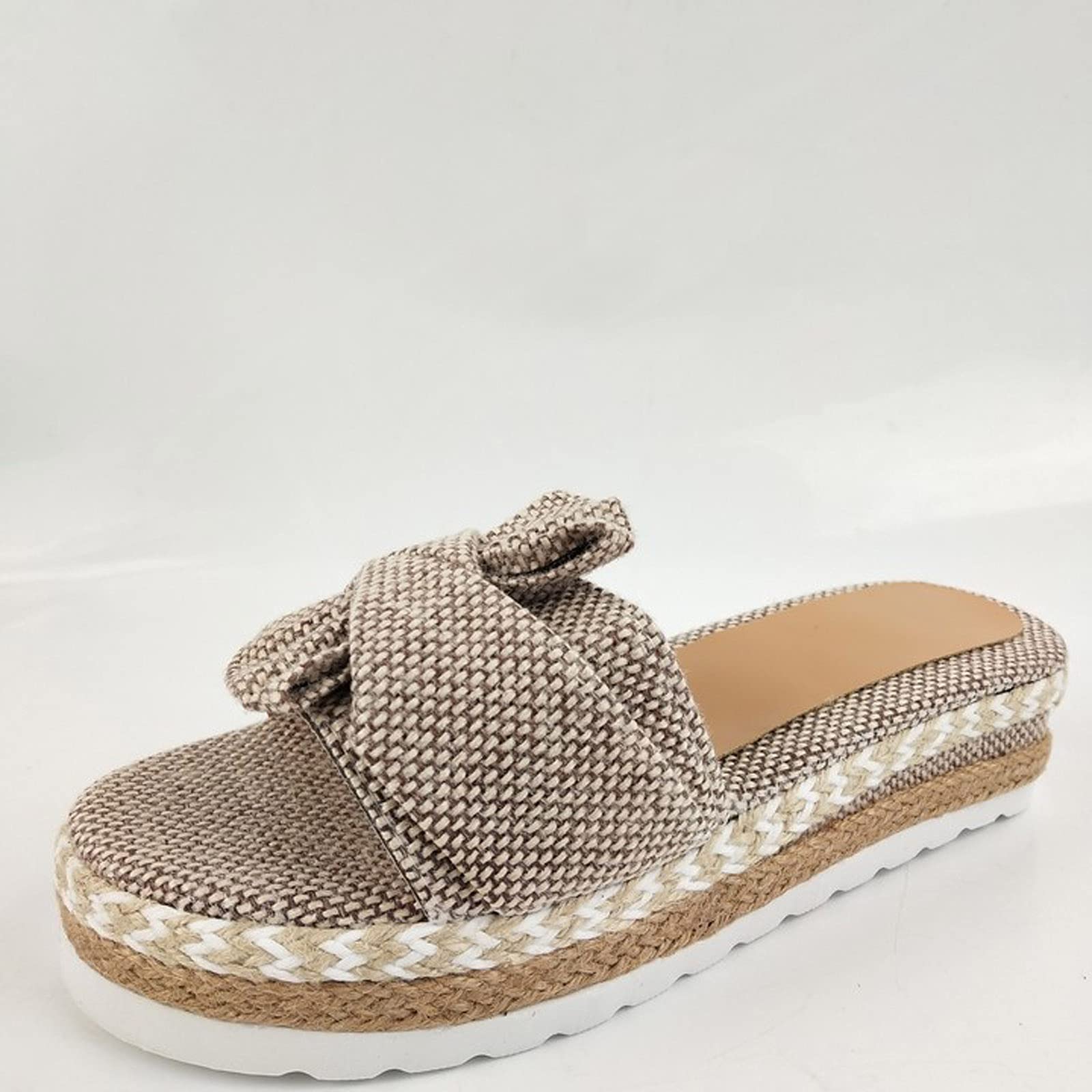 wodceeke Sandals For Women Comfort Yoga Mat Sole Wide Slippers Summer Middle Heels Open Toe Flip Flop Shoes (Khaki, 43)
