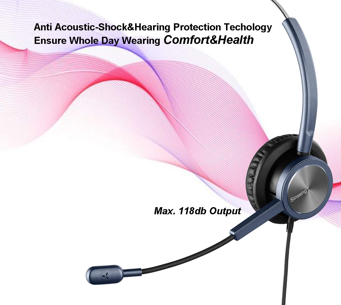 Sinseng TelPhone Headset with Microphone Noise Cancelling for Call Center, 3.5mm Computer Headphones with Volume Control for iPhone iPad Samsung PC, Office Phone Headset for Online Courses Dictation