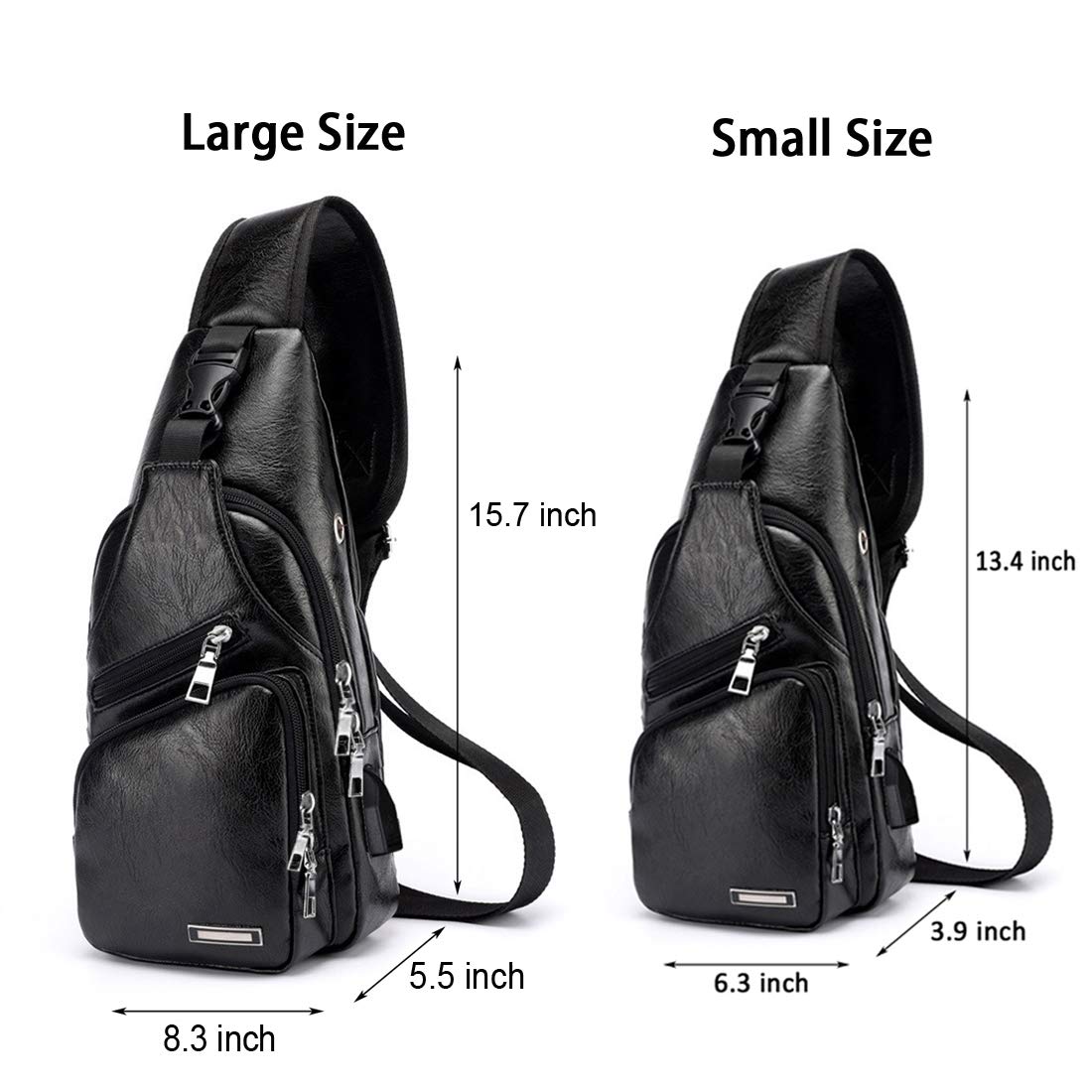 Seoky Rop Men's Leather Sling Bag Chest Crossbody Shoulder Bag with USB Charging Port Black