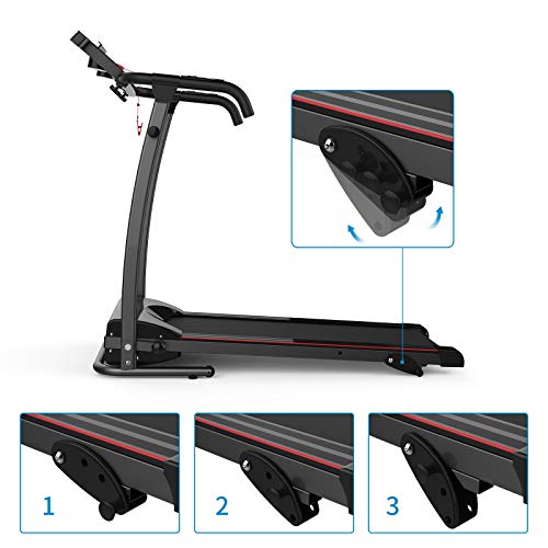 SHAREWIN Folding Treadmills with 3-Level Manual Incline for Home and Office, Fitness Jogging Walking 220 LBS Running Machine with LCD - Mobile Phone Holder - 12 Preset or Adjustable Programs