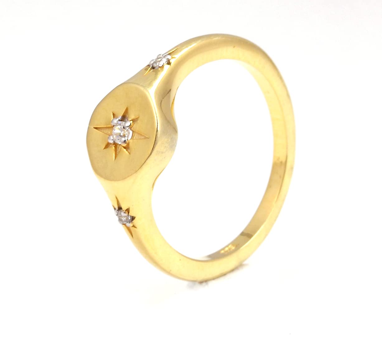 Sterling Silver Signet Ring, Cz Ring, North Star Ring, Polaris Ring, Unique Silver Ring, Star Signet Ring, Starburst Ring, Celestial Ring (Gold, 9)