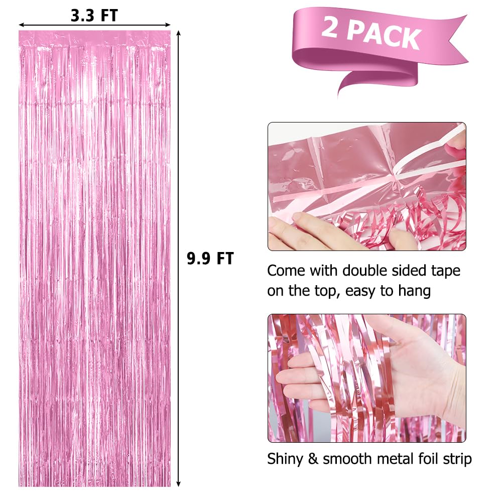 Pink Backdrop Fringe Backdrop Tinsel Backdrop Pink Party Backdrop 2 Pcs 3.3x9.9ft Metallic Foil Fringe Curtains Pink Streamers Pink Photo Backdrop for Birthday Bachelorette Graduation Party Decoration