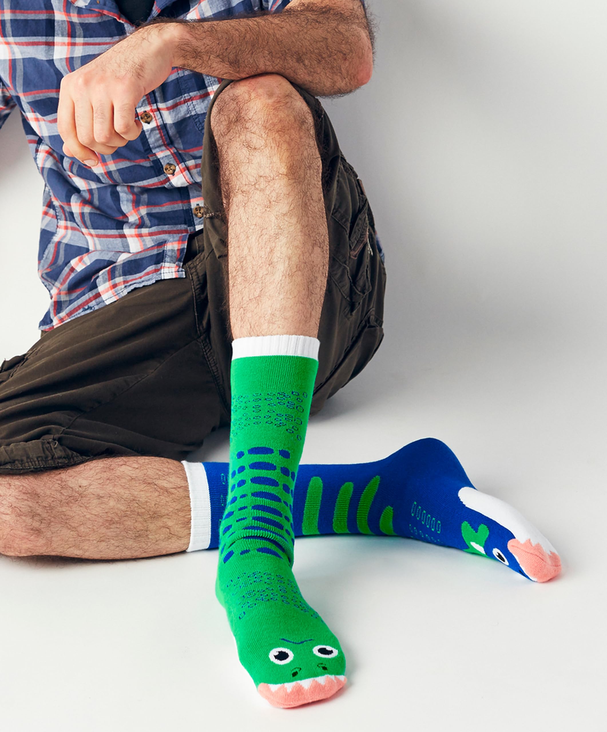 Pals T-Rex & Triceratops Crew Socks for Adults, Mismatched Style, Durable & Cozy Pair for Men & Women, Funny, Crazy, & Funky, 1 Pair