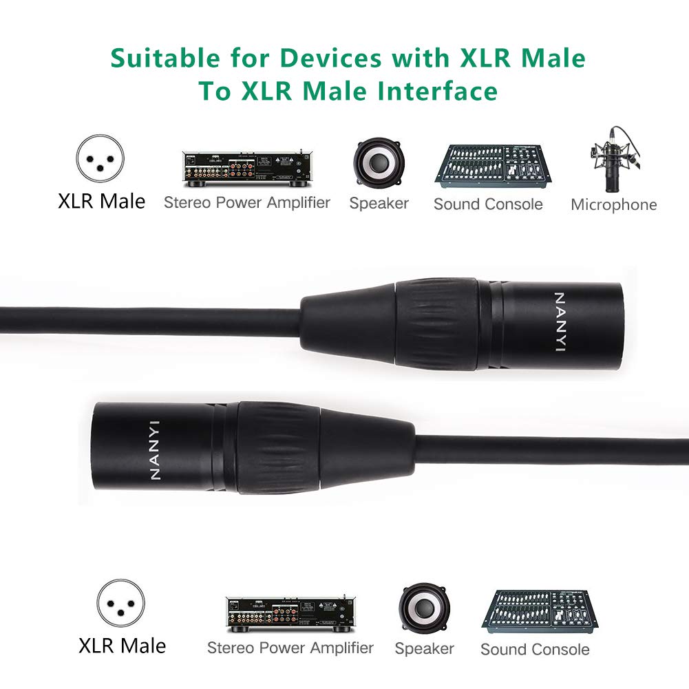 NANYI Microphone Cable XLR to XLR Patch Cables, 3-Pin XLR Male to Male mic Cable DMX Cable Patch Cords with Oxygen-Free Copper, 1.6Feet/0.5Meter