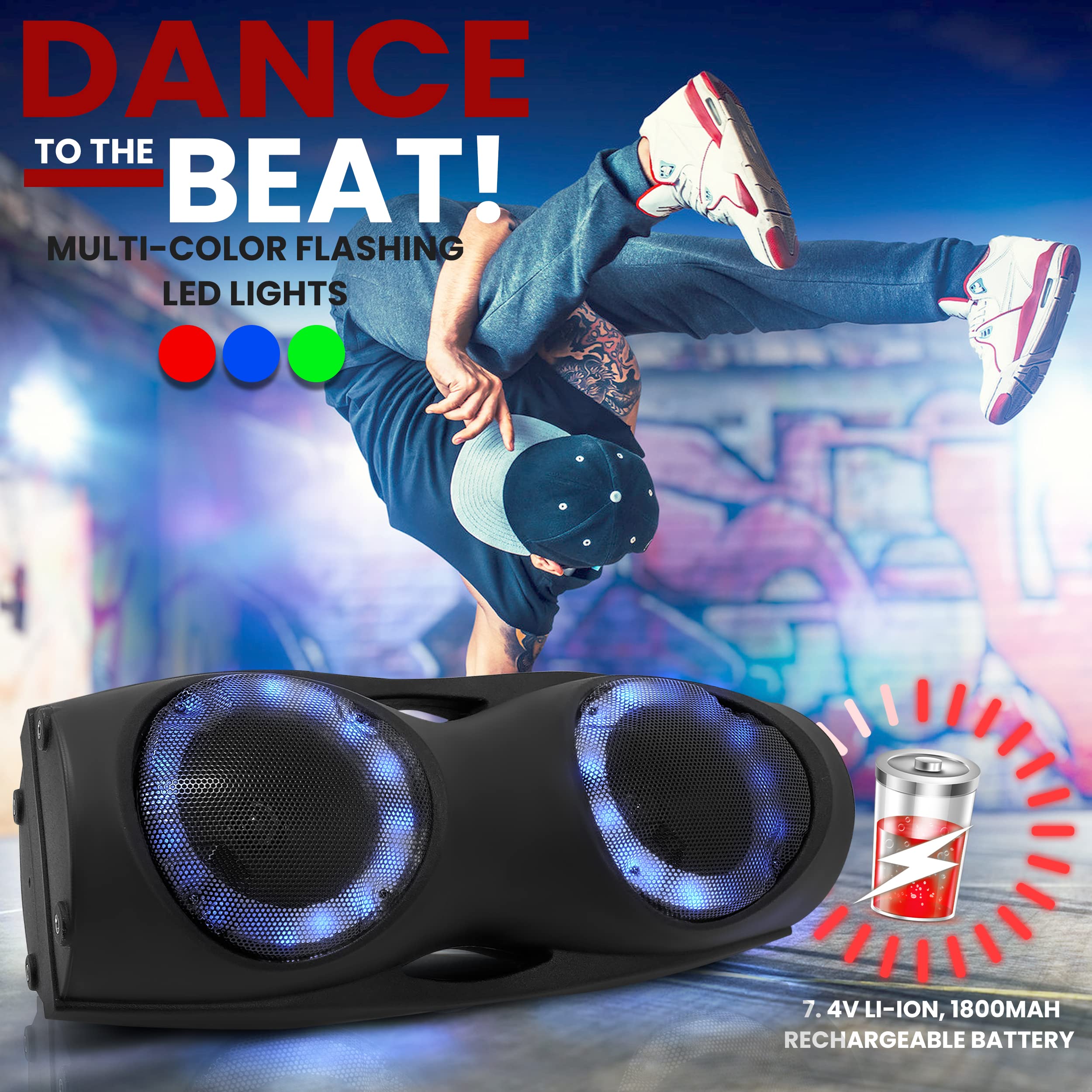 Pyle Portable Bluetooth PA Speaker System - 1000W Indoor/Outdoor Bluetooth Speaker PA System w/TWS, Recorder, Microphone in, Party Lights, USB SD Card Reader, FM Radio, Rolling Wheels PPHP82LB,Black