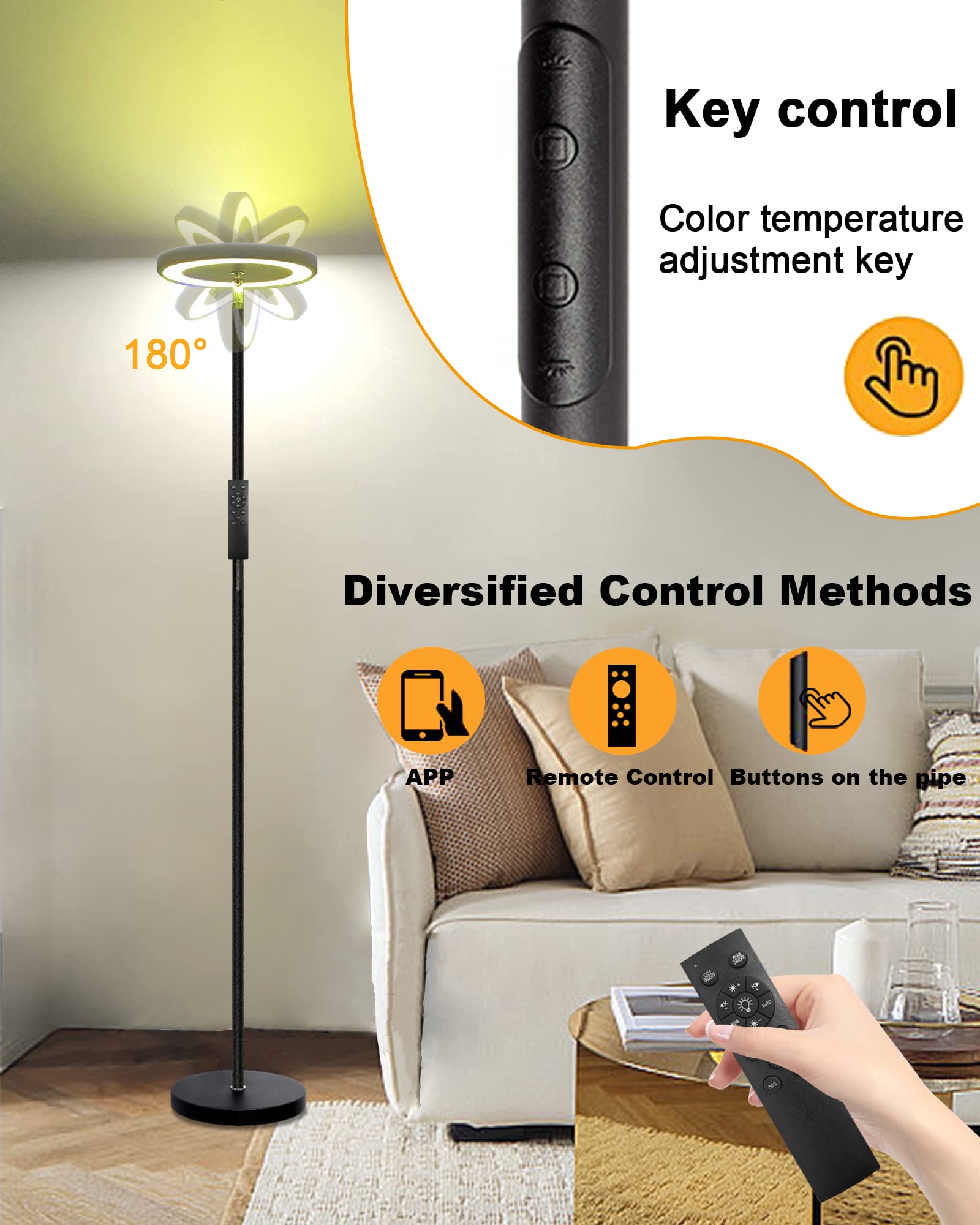 Ovensty Floor Lamp, RGB LED Standing Lamp with Modern Double-Side Lighting, Smart App Control, 2700K-6500K Color Changing Dimmable Upgraded Super Bright Tall Lamps for Bedroom Living Room
