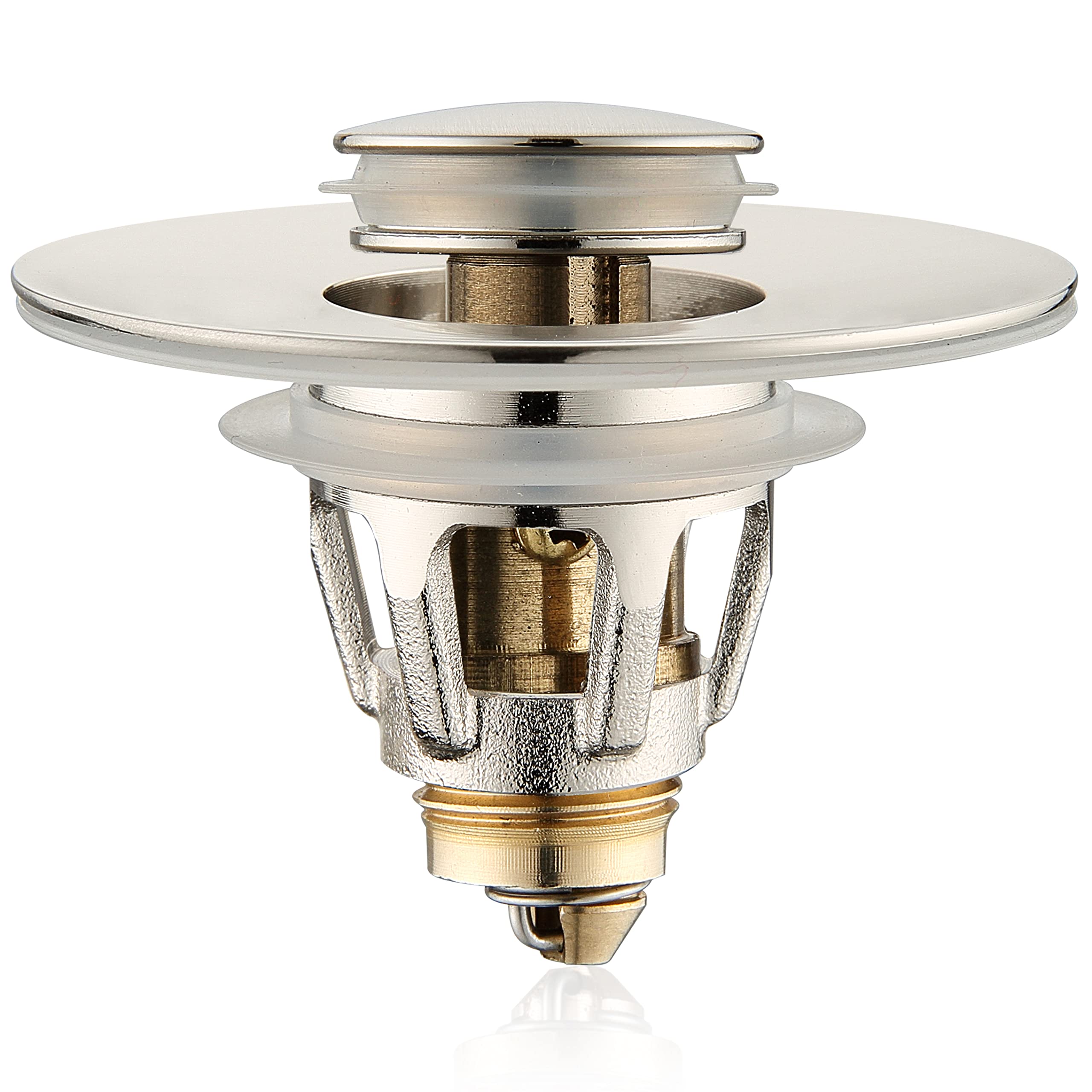 Universal Bathroom Sink Stopper - Bounce Wash Basin Drain Filter, Brushed Nickel Pop Up Drain Stopper, Bullet Core Push Type Sink Stopper, Sink Drain Plug with Anti-Clogging Strainer, for 1.1-1.5 inch