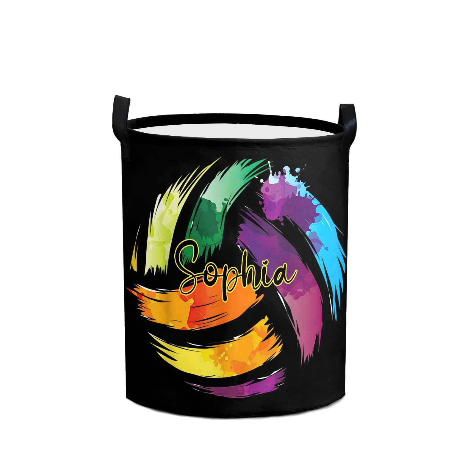 Personalized Watercolor Colors Volleyball Waterproof Laundry Basket Handles Collapsible Hamper Storage Basket for Office Bathroom