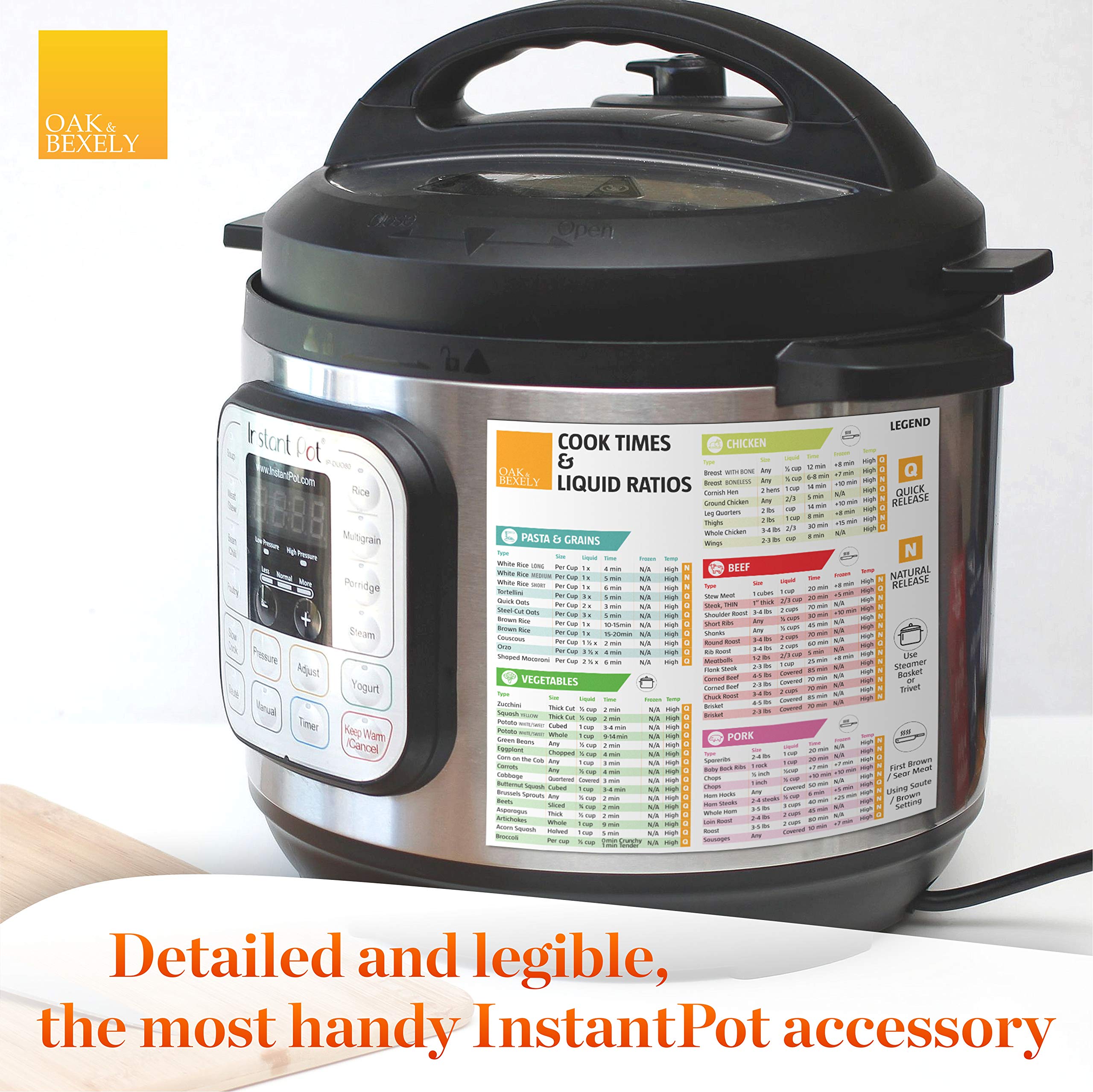 Oak and Bexely - Instant Pot Cheat Sheet Magnet Set - Must Have Pressure Cooker Accessories for Easy Cooking